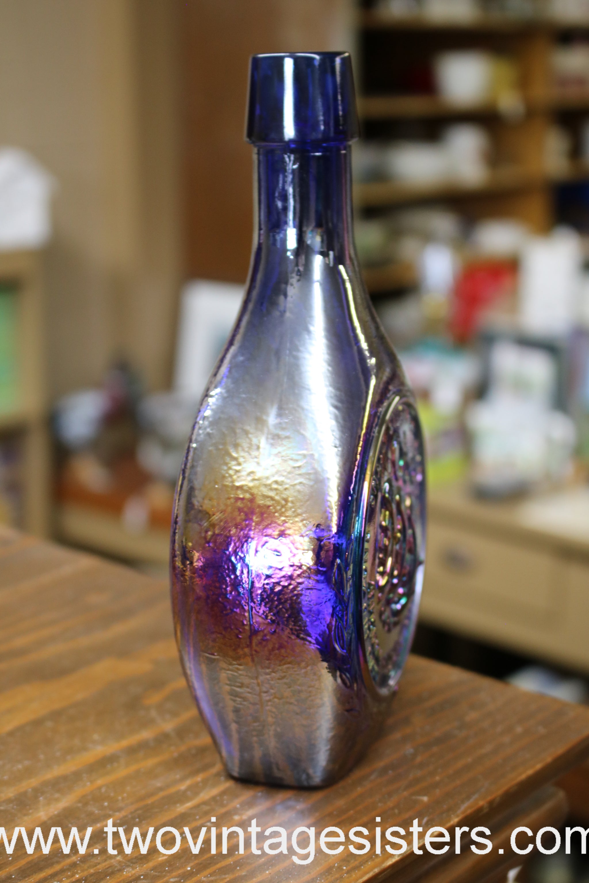 Apollo 11 Cobalt Blue Iridescent Mercury Glass Bottle